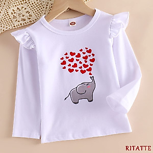 Ritatte Toddler Infant Baby Girl Clothes Outfits Valentine Heart Print Warm Long Sleeve Sweatshirts Pants Set Fall Winter 1-6T (Red-Elephant, 4-5 T)