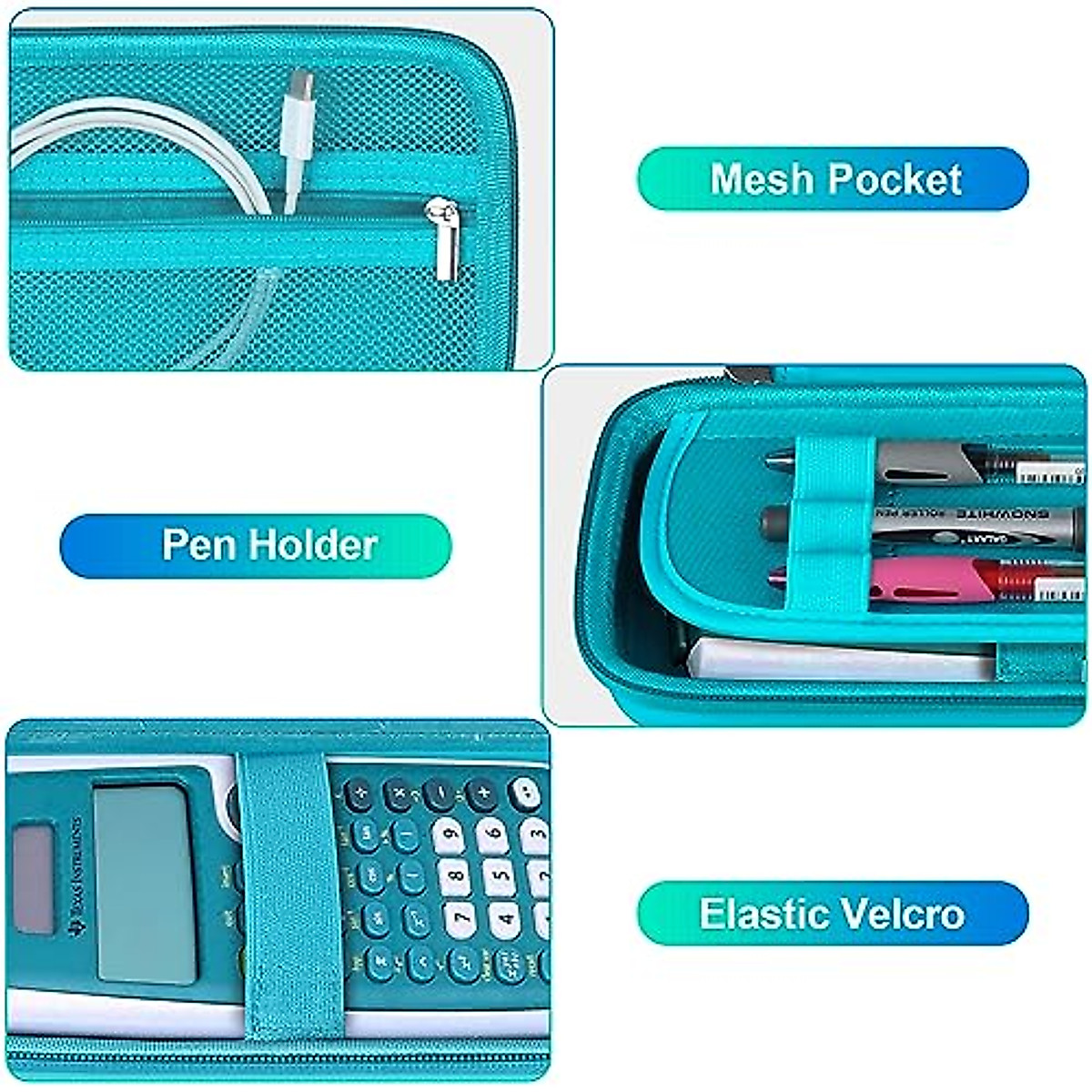 BOVKE Carrying Case for Texas Instruments TI-30XS Multiview/TI-34 Multiview/TI-36X Pro Scientific Calculator, Extra Mesh Pocket for USB Cables Pens Other School Supplies, Green