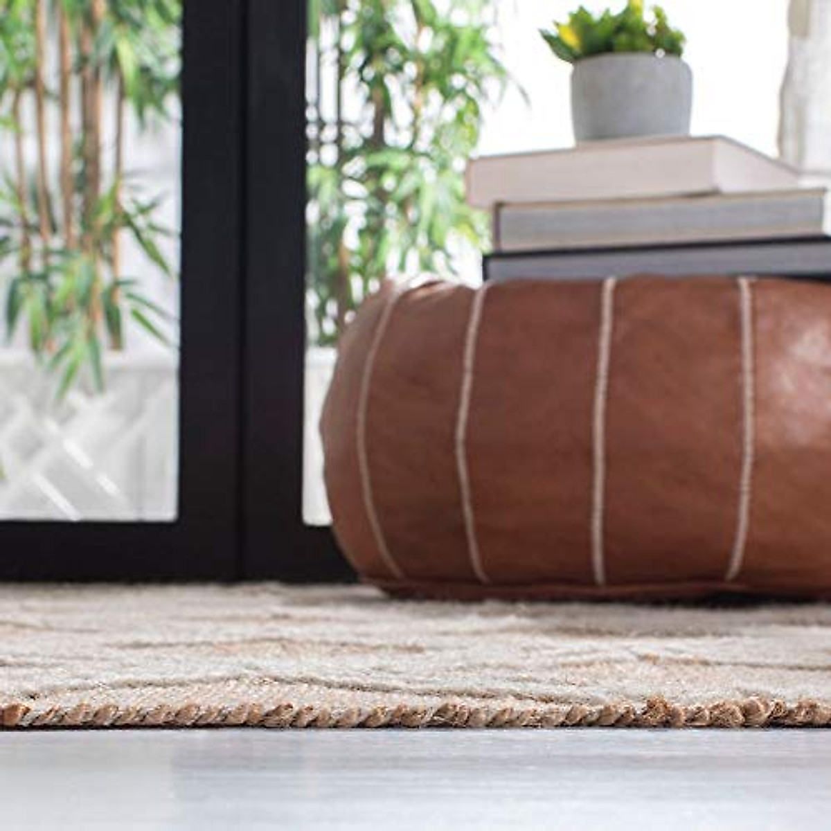 Safavieh Kilim Collection 3' x 5' Natural/Ivory KLM454A Handmade Moroccan Boho Fringe Jute Area Rug