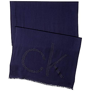 Calvin Klein Women's Studded Logo Pashmina, Steel Blue, One Size