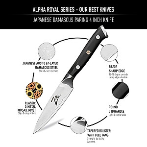 Zelite Infinity Japanese Paring Knife 4 Inch, Paring Knives, Fruit Knife, Pairing Knife, Small Knife - Japanese AUS-10 Super Steel 67-Layer Damascus Knife - Razor Sharp Knife - Superb Edge Retention