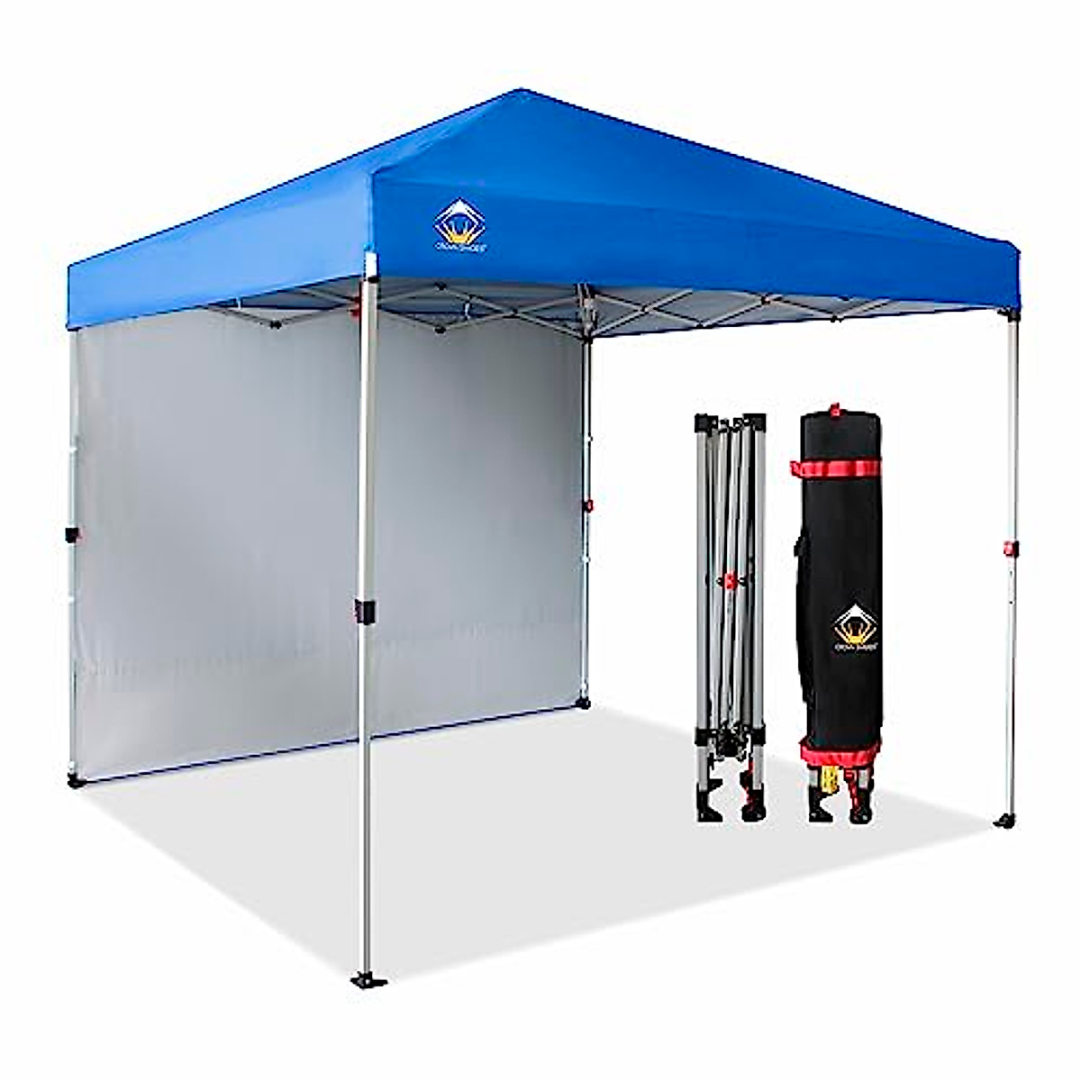 CROWN SHADES Canopy Tent 8x8 Pop Up Canopy Outdoor Shade with One Sidewall, Easy Up Sun Shelter with One Person Set Up Center Lock, Portable Instant Camping Beach Canopy Tents, Blue