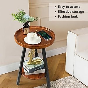 Hadulcet Small End Table with Charging Station, Small Side Table for Small Spaces, Small Nightstand Bedside Table, Small Round Side Tables Bedroom, Small Round End Tables Living Room, Small Table