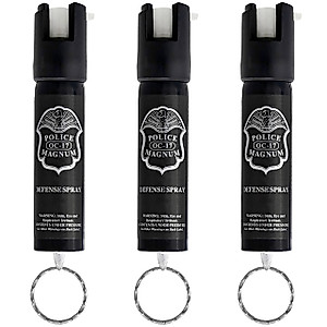 POLICE MAGNUM Small Pepper Spray Self Defense- Max Heat Strength OC- Made in The USA- 3 Pack 3/4oz GID Keyrings (Glow in Dark)