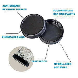 Jumterlee 9 Pack Black Regular Mouth Mason Jar Lids with Silicone Rings, Plastic Mason Jar Lids,Plastic Canning Lids, Fit Ball,Kerr and More (black)