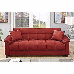 TONAUA Contemporary Living Room Adjustable Sofa Red Color Microfiber Plush Storage Couch 1pc Futon Sofa w Pillows
