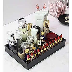 Waterproof Acrylic Vanity Tray, Acrylic Tray, Sturdy Valet Tray Organizer, Thick Lucite Nightstand Dresser or Bathroom Organizer for Change, Coin, Key, Phone, Glasses, Black Acrylic Tray