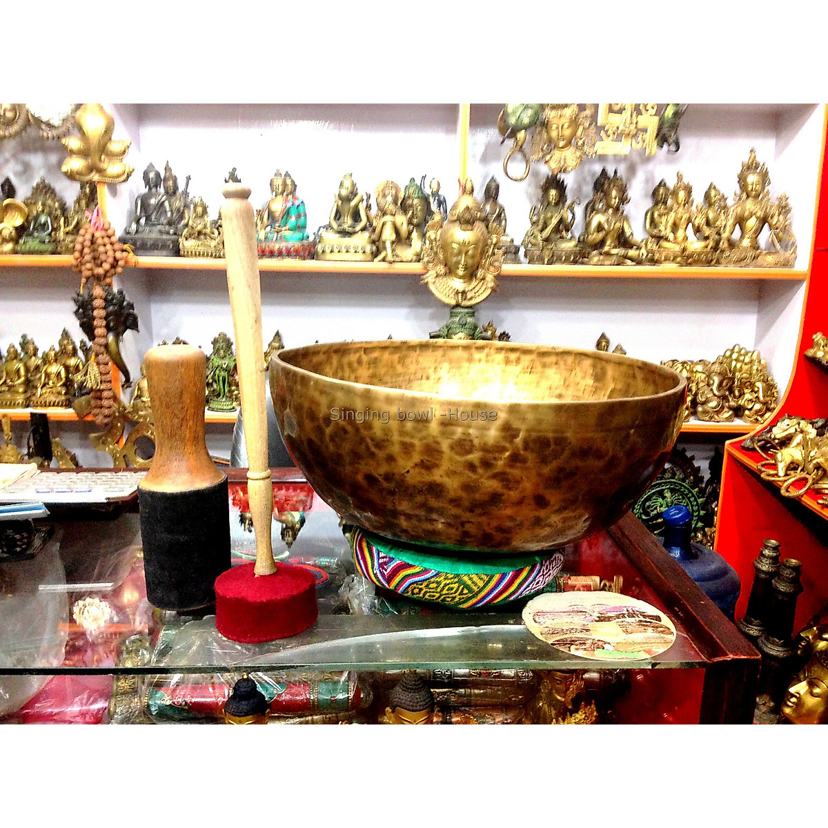 11-Inch Diameter Chakra Master Healing & Meditation Tibetan Singing Bowl including Mallet, Drum Stick and Silk Cushion Handmade in Nepal