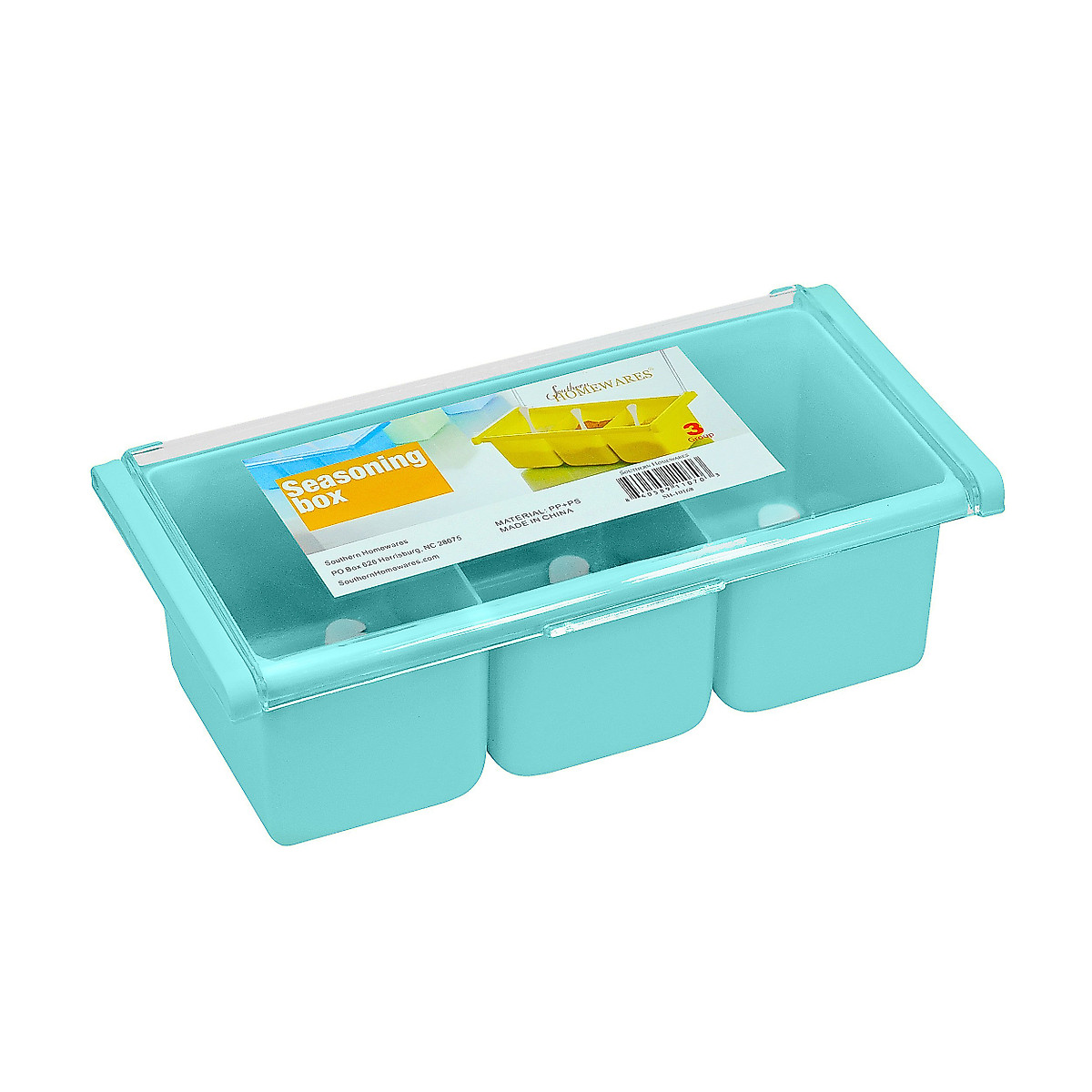 Southern Homewares 3 Container Spice Pot Blue Acrylic with Spoons and Lid Seasoning Box Spice Serving Box Table Service