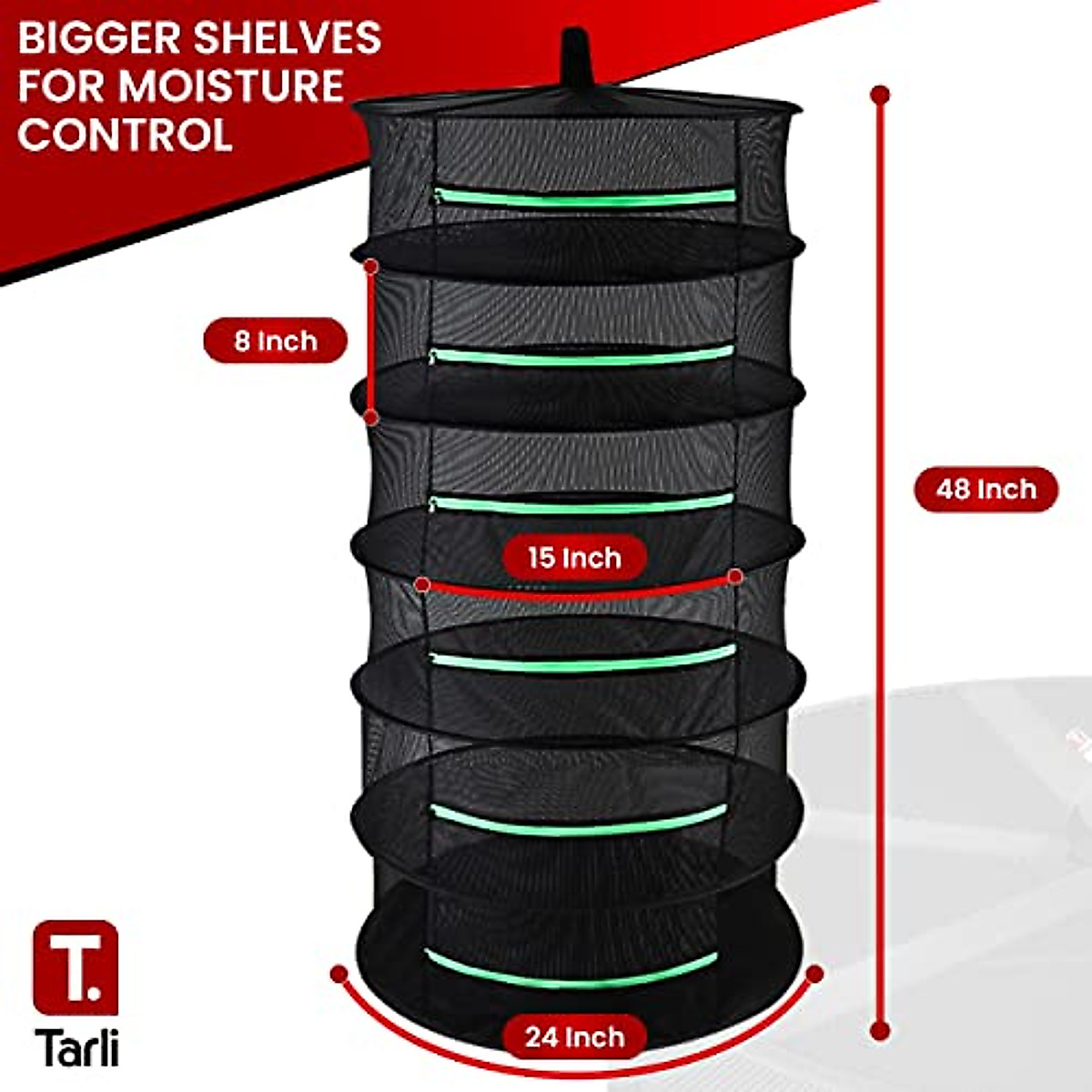 Tarli 6 Layer Herb Drying Rack Comes with Fabric Cover - 8 inch Bigger Shelves and Premium Breathable Mesh for Efficient Drying of Herbs, Flowers, Seeds, Fish, etc - Designed in USA