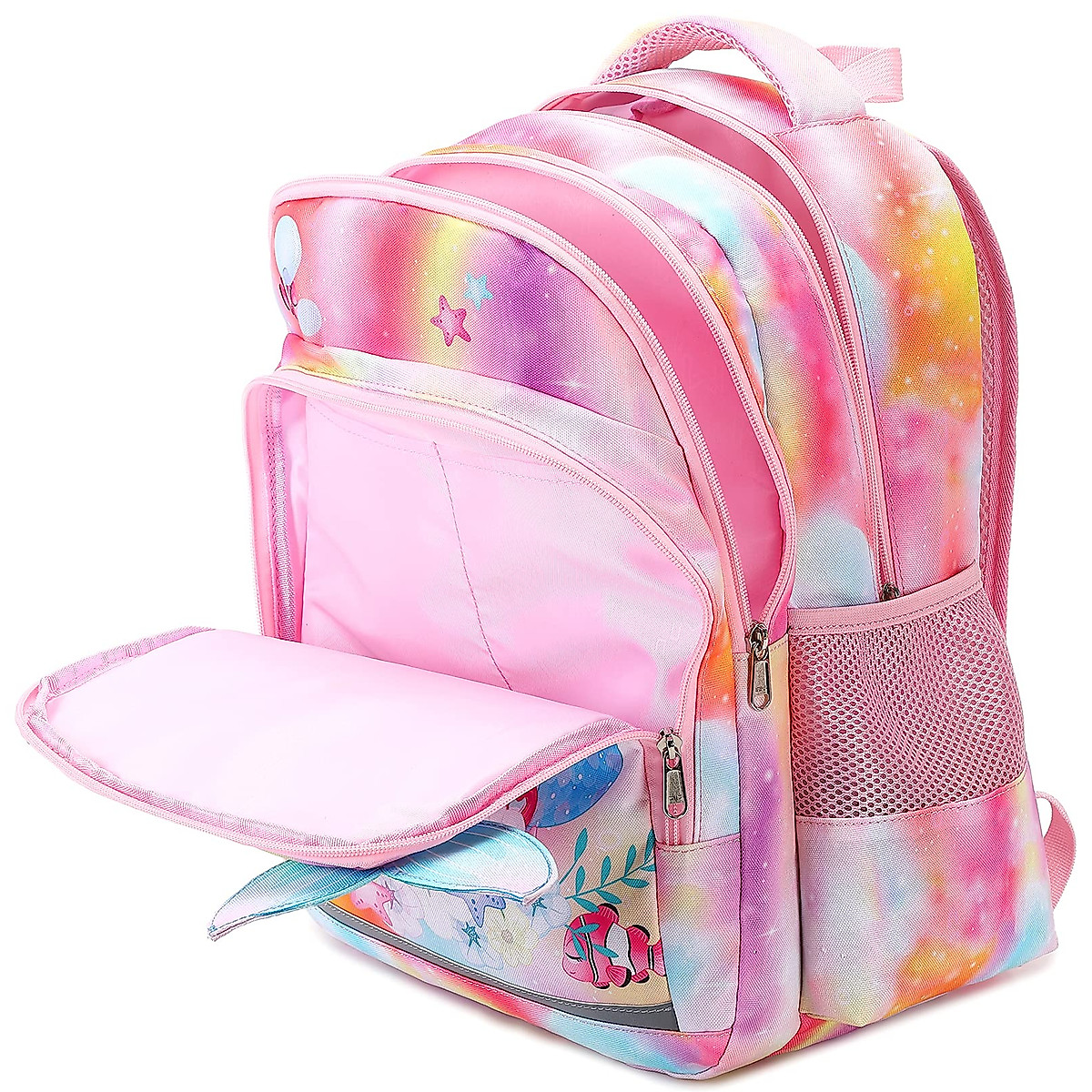 LEDAOU Kids Preschool Backpack Lunch Box Girls Kindergarten BookBag Primary Waterproof Galaxy School Bag 7 Pockets with Chest Strap