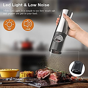 Electric Salt and Pepper Grinder Set, Adjustable Coarseness Automatic Pepper and Salt Mill Powered Refillable with Rechargeable Base, One Hand Automatic Operated Kitchen Gadgets, Stainless Steel
