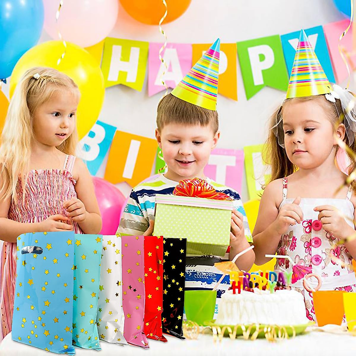 ZGORENDZ 48 Pcs Party Favor Bags Cute Star Goodie Bags for Kids Birthday, Plastic Party Gift Bag Bulk for Baby shower, Wedding, Thanksgiving, Christmas, New Years