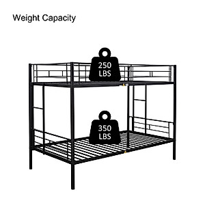 Twin Over Twin Metal Bunk Beds with 2 Side Ladders, Heavy Duty Bed Frame with Guardrail for Dormitory Bedroom Boys Girls Adults,No Box Spring Needed,Black