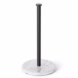 Susswiff Paper Towel Holder Countertop with Natural Marble Base, Kitchen Roll Holder, Standing Paper Towel Dispenser for Standard or Jumbo-Sized Rolls, Matte Black