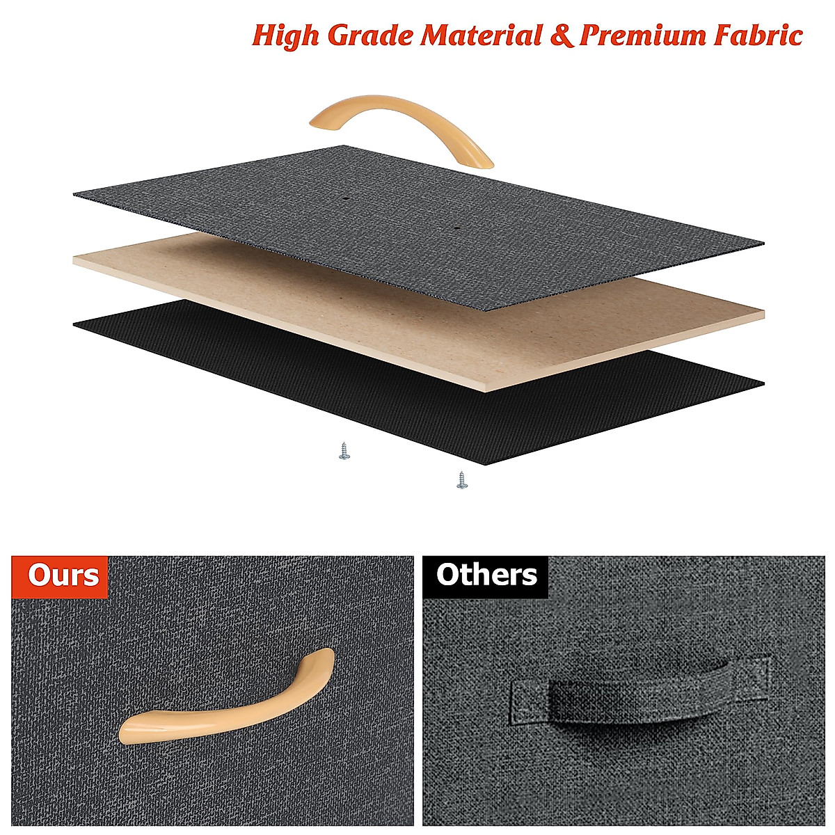 Nicehill Dresser for Bedroom with 5 Drawers, Storage Drawer Organizer, Wide Chest of Drawers for Closet, Clothes, Kids, Baby, TV Stand with Storage Drawers, Wood Board, Fabric Drawers(Black Grey)