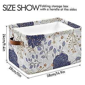 Blue White Floral Gold Iphone Wallpaper_ #Blueflowerwallpaper Square Storage Basket Storage Bins Canvas Storage Organizer Closet Shelf Organizer for Home Office, 2 Pc