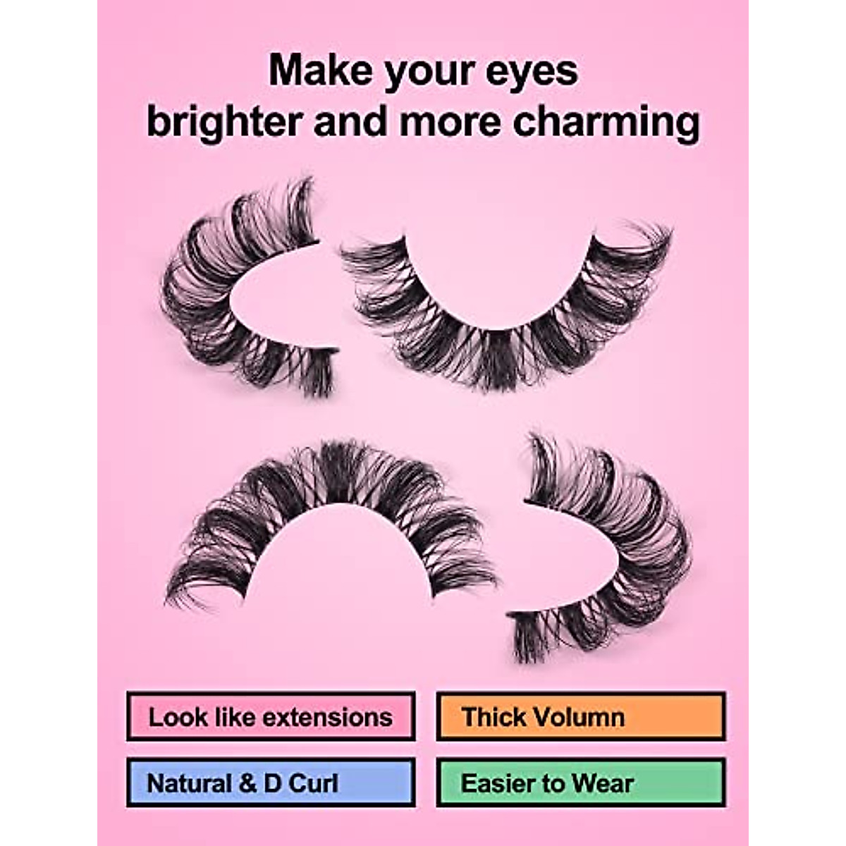 Russian Strip Lashes D Curl Fluffy False Eyelashes Wispy Fake Lashes Thick Volume Reusable Eyelashes Pack 9 Pairs by wtvane