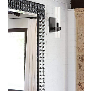 JEENKAE Modern Farmhouse Glass Cylinder Wall Sconce 1-Light Black Bathroom Vanity Lights Fixture