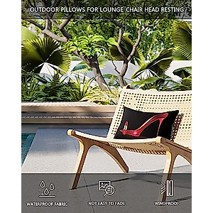 YOKOU Throw Pillow Covers Cases, Red Lipstick High Heel Shose Black Durable Waterproof Cushion Covers with Strap, Ideal for Couches, Cars and Beach Chairs, 4pcs-11"X16"