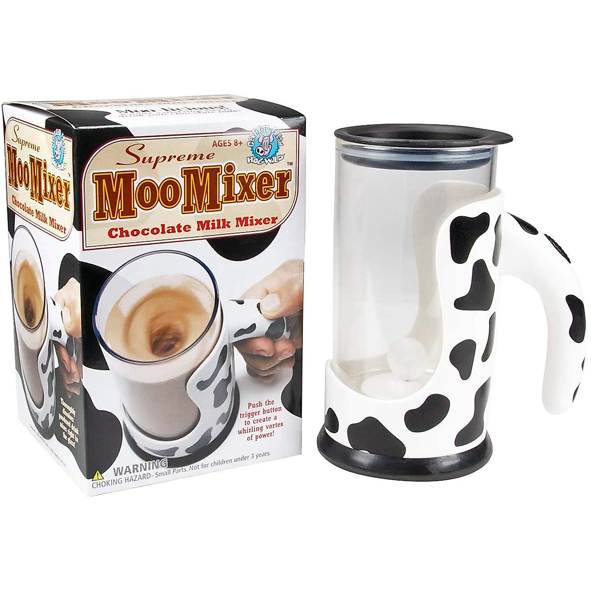 Hog Wild Moo Mixer Supreme Chocolate Milk Mixing Cup - Automatically Mixes Powder and Syrup - Stir and Drink in 1 Glass -16 oz
