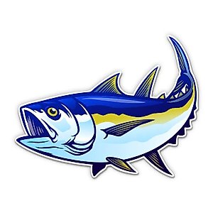Tuna Fish Fishing - 3" Vinyl Sticker - for Car Laptop Water Bottle Phone - Waterproof Decal