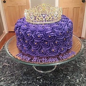 Gold Crown Cake Topper Girls Princess Queen Tiara Summer Wedding Bride Bridal Crown Rhinestone Royal Clear Austrian Crystal Party Headband Cake Topper, 6" Diameter