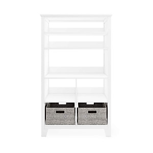 Martha Stewart Kids' Tall Bookcase - Creamy White: 48 Inch Wooden Storage Organizer Cubby with Fabric Bins for Playroom and Bedroom