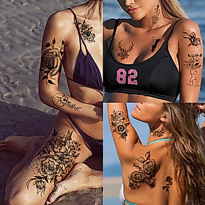 Yazhiji 40 sheets Waterproof Temporary Tattoos Large Flowers Butterfly Collection Temporary Fake Tattoos for Women and Girls Body Art Decoration