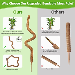 Sooenben Moss Poles for Climbing Plants Monstera, 24 inch Bendable Plant Stakes Indoor, Handmade Coco Coir Plant Support, Garden Trellis Plant Stick Stakes for Potted Plants Like Vine, Orchid, Pothos