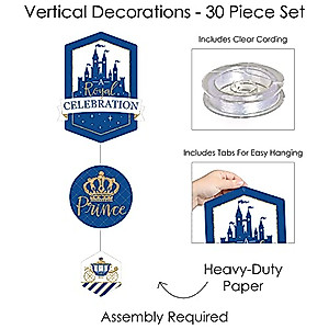 Big Dot of Happiness Royal Prince Charming - Baby Shower or Birthday Party DIY Dangler Backdrop - Hanging Vertical Decorations - 30 Pieces