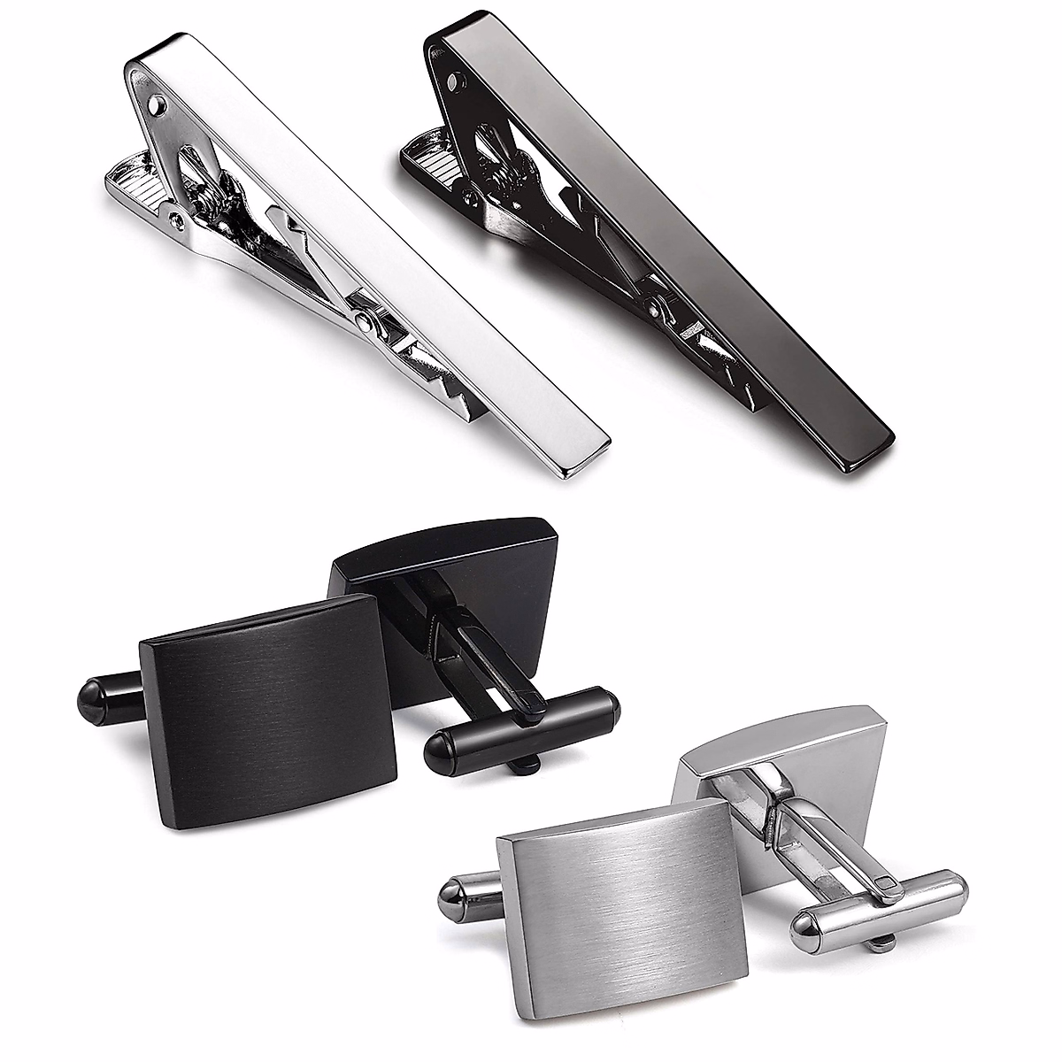 FIBO STEEL Tie Clips Cufflink Set for Men Classic Wedding Cufflinks Mens Dad Birthday Gifts