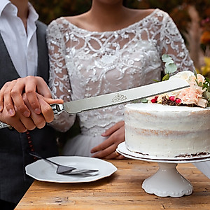 iooiluxry Wedding Champagne Flutes and Cake knife Server Set, Mr and Mrs Champagne Flutes, Bride and Groom Champagne Glasses and Cake Cutting set for Wedding Gifts