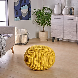 Christopher Knight Home Belle Knitted Cotton Pouf, Yellow