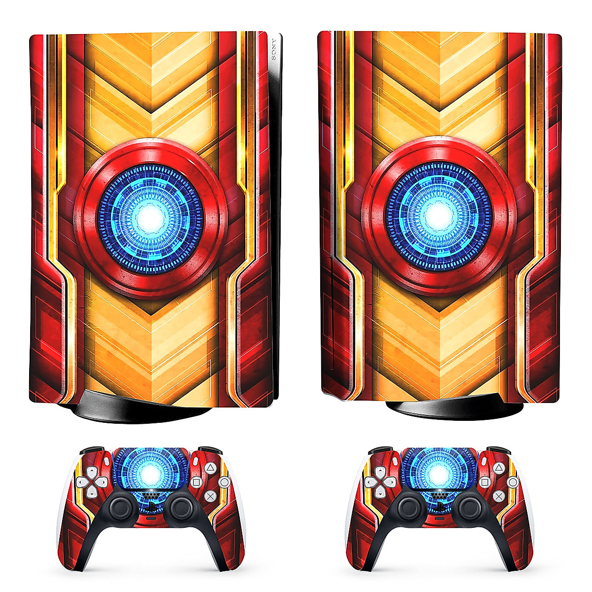 HK Studio Iron Suit Decal Sticker Skin Specific Cover for Both PS5 Disc Edition and Digital Edition - Waterproof, No Bubble, Including 2 Controller Skins and Console Skin