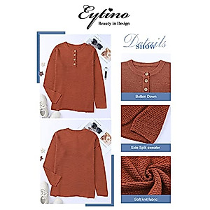Eytino Womens Plus Size Waffle Knit V Neck Sweater Casual Long Sleeve Side Slit Button Henley Pullover Jumper Top,2X Red