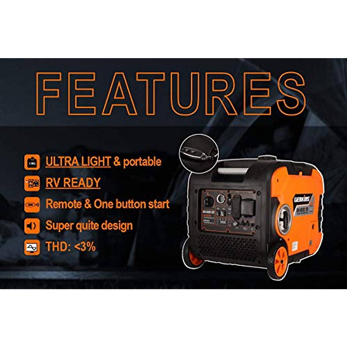 GENKINS 4500 Watt Portable Inverter Generator Electric Start + Remote Controller Ultra Quiet RV Ready Camper Friendly…