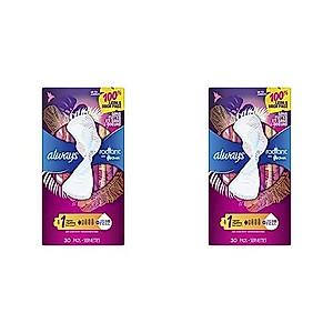Always Radiant Pads, Size 1, Regular Absorbency, Scented, 30 Count (Pack of 2)