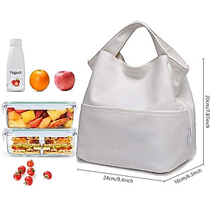 NOL Natural Organic Lifestyle Reusable Lunch Bag for Women Girls Small Top Hidden Handle Waterproof Oiled Cotton Tote Bag White