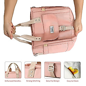 Mcvotcot Lunch Bag for Women, Insulated Lunch Cooler Bag Lunch Box Work, Adult Meal Prep Tote Bag, Super Large Lunch Purse with Side Pockets Detachable Shoulder Strap for Picnic, Boating (Pink)