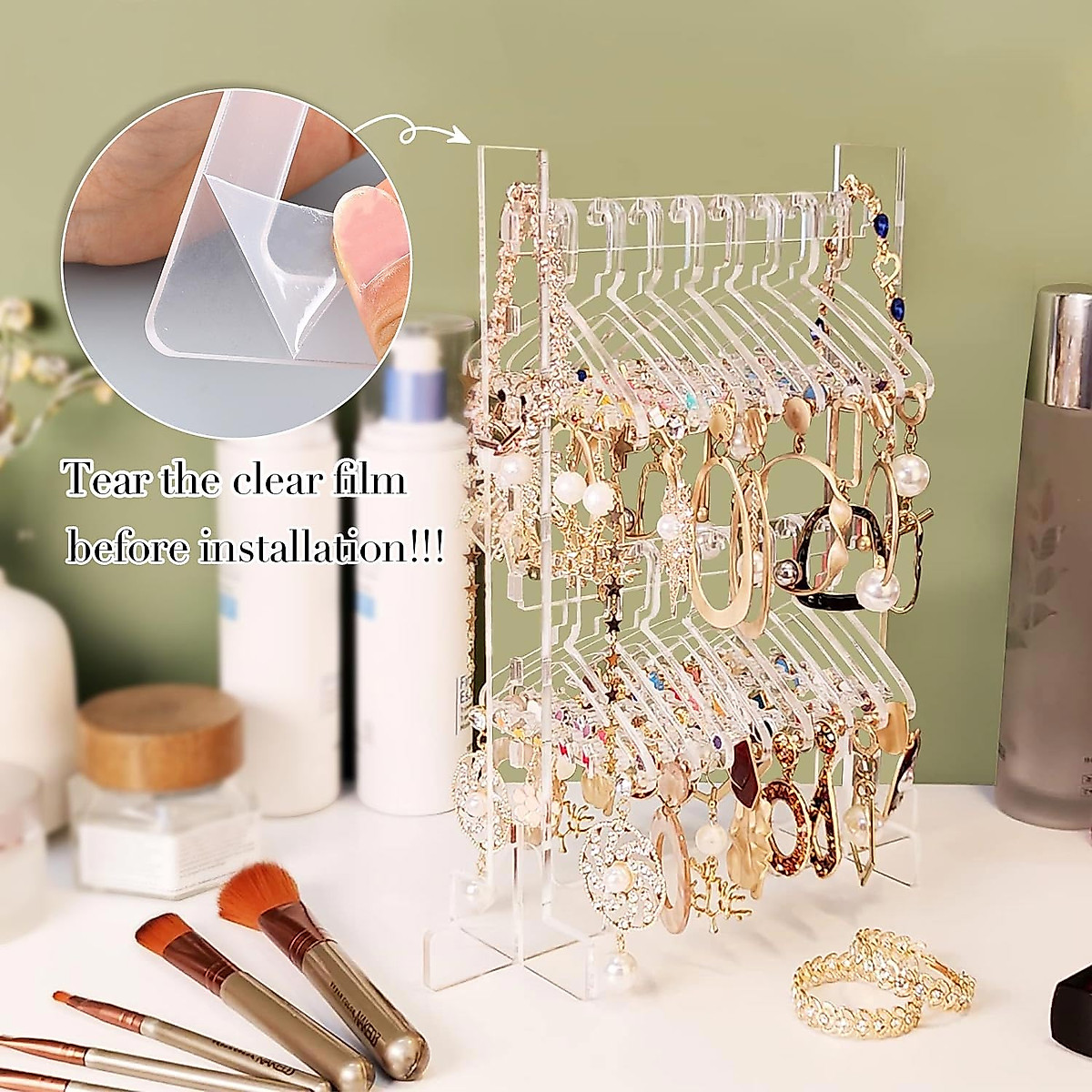 OAOLEER Earring Holder Organizer, Acrylic 2 Tiers 128 Holes Coat Hanger Rack Earring Display Stand Large Capacity Jewelry Storage for Women Girls (Acrylic 1)