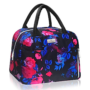 Lunch Bags For Women,Insulated Lunch Box Tote Bag Lunch Organizer Lunch Holder For Men/Beach/Party/Boating/Office/Fishing/Picnic (Black Rose)