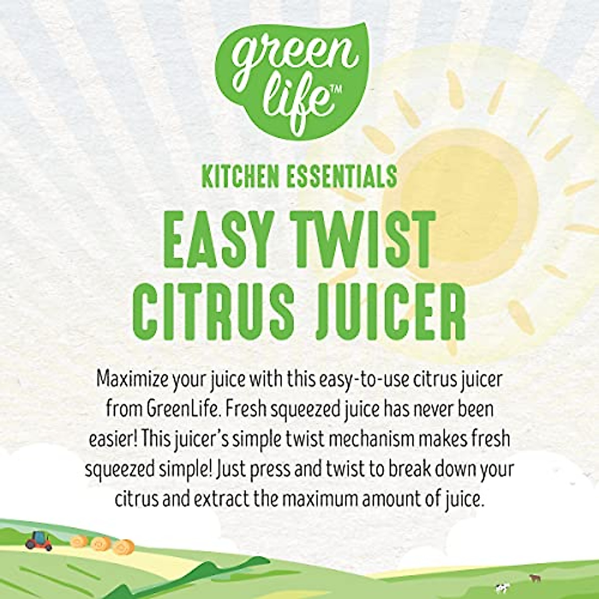 GreenLife Cooking Tools and Utensils, Lemon and Lime Juicer Citrus Squeezer with built in strainer, Easy Read Measurements, Pouring Spout, Dishwasher Safe, Green and Yellow