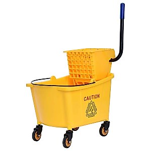 HOMGX Side Press Wringer Commercial Mop Bucket, 35 Qt Larger Capacity Cleaning Caddy with Wheels, Yellow