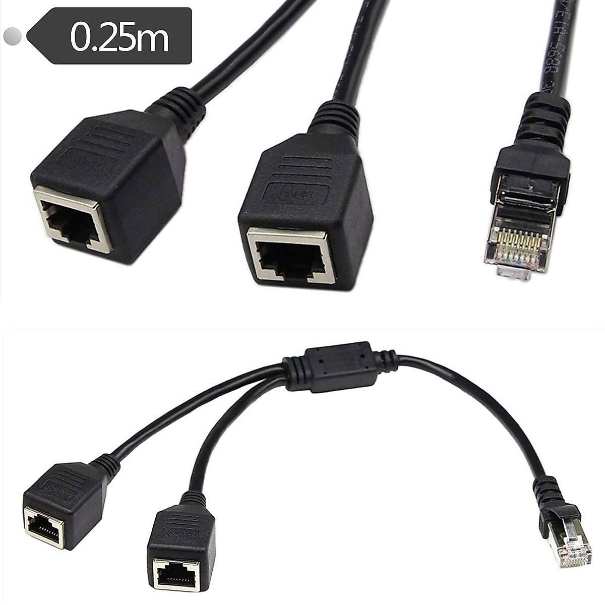 RJ45 Ethernet Splitter Adapter, Yeworth RJ45 1 Male to 2 Female LAN Network Splitter Y Port Cable Support Cat7 Cat6 Internet Networking Extension Cord
