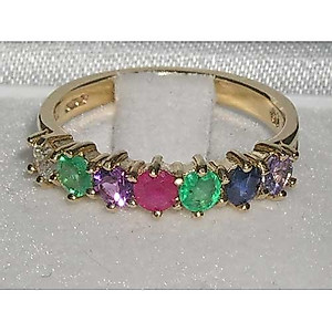 LetsBuyGold 14k Yellow Gold Natural Multi Gem and Diamond Womens DEAREST Eternity Ring - Sizes 4 to 12 Available