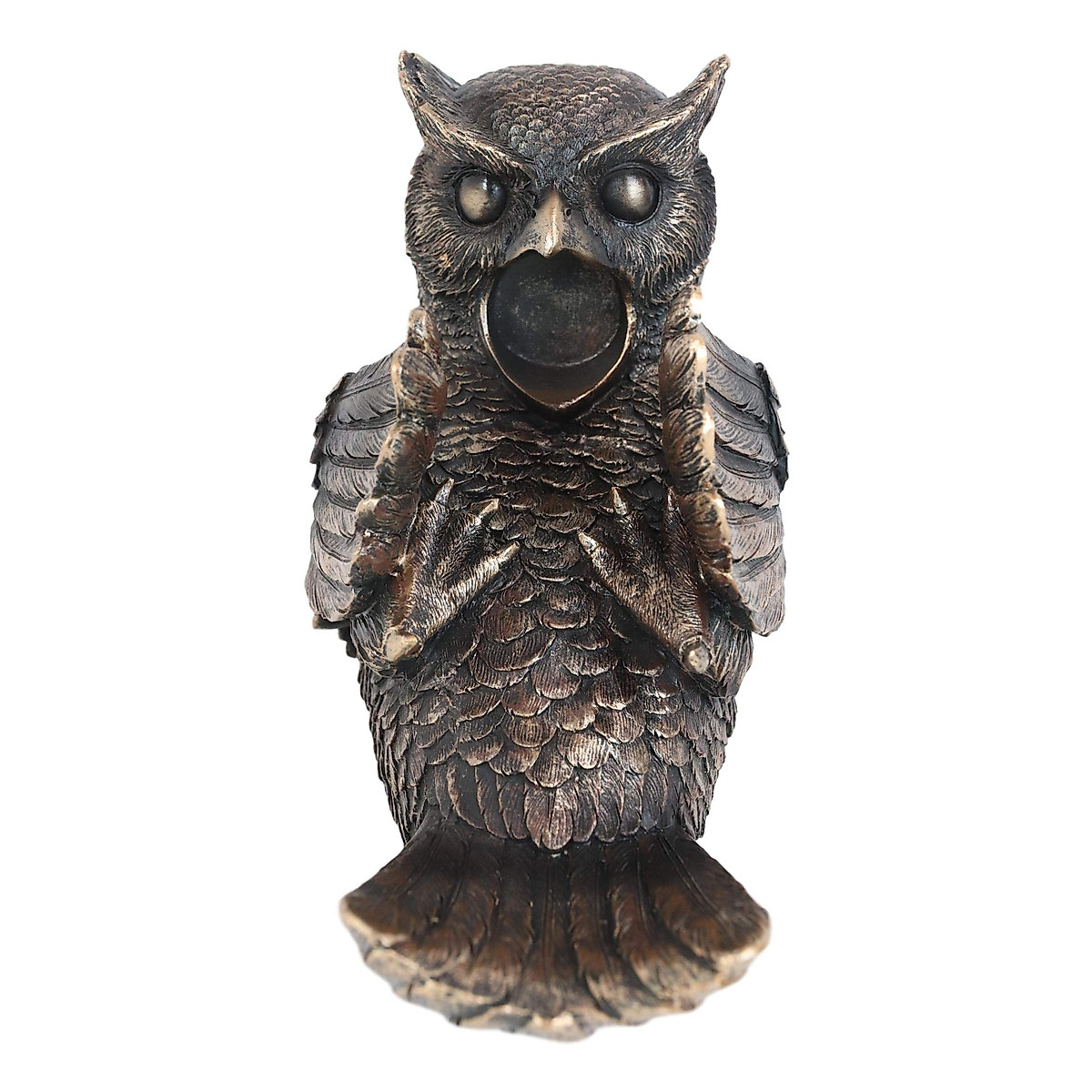 Ebros Bronzed Resin Wisdom of The Forest Great Horned Owl Drinking Wine Bottle Holder Figurine 9.25" L Decorative Party Hosting Sculpture Accessory Owls Statue