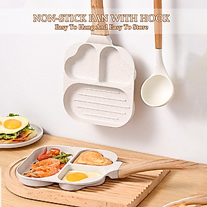 Nonstick Egg Frying Pan, 3-in-1 Nonstick Pan Divided Grill Frying Pan, Heat Resistant Handle 3 Section Skillet Mini Pancake Pan, Cooking Pan for Breakfast, Egg, Bacon and Burgers, 7.5 in (White)