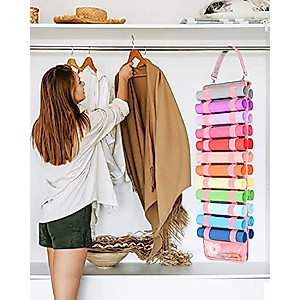 FINESUN Vinyl Roll Holder, Criсut Accessories, Vinyl Storage with Visible Pocket, Vinyl Holder with 24 Elastic Compartments, Vinyl Organizer for Cricut Tools, Gift Wrap Organizer, Pink& Grey (Pink)