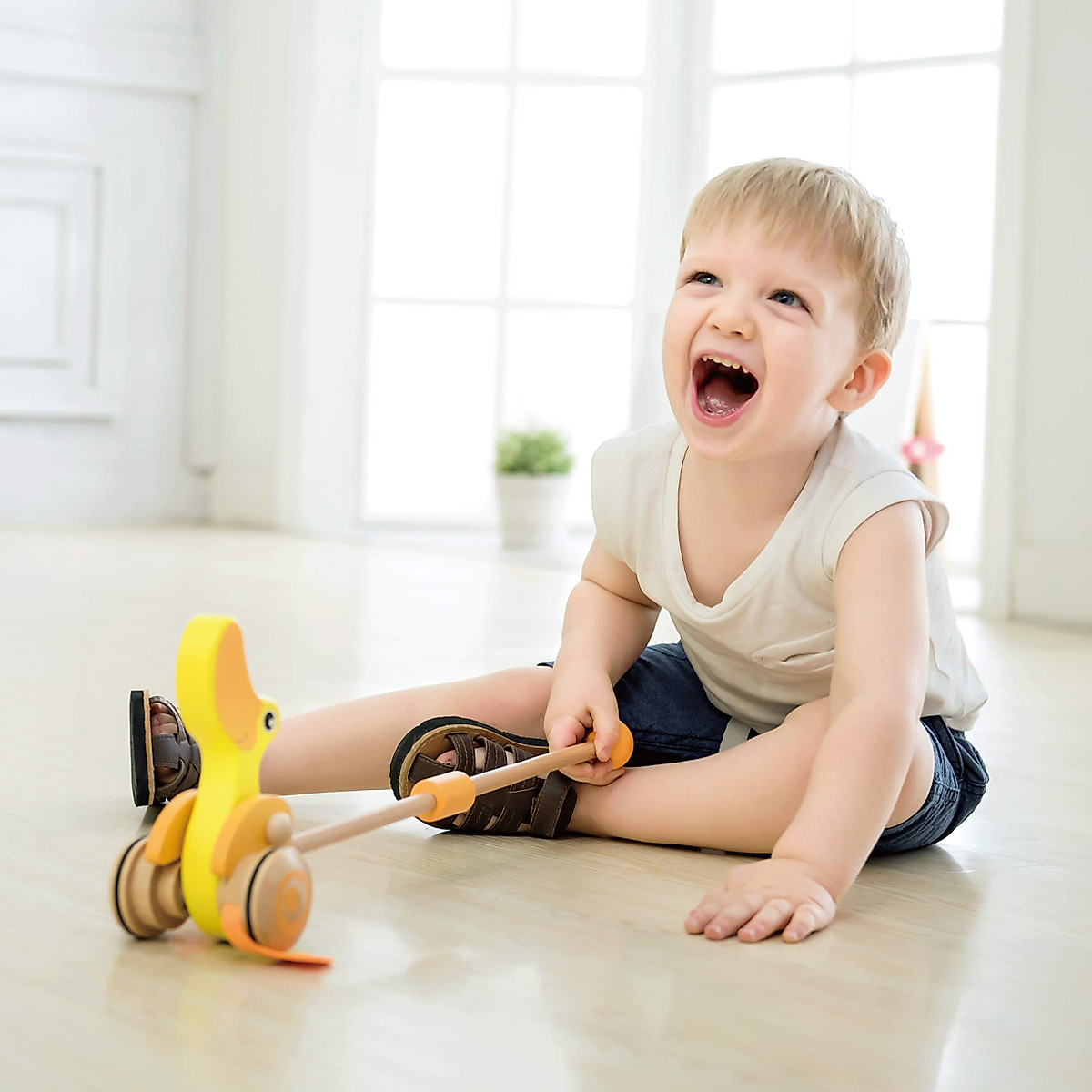 Classic World Wooden Push-Along Ducky,Push Pull Activity Walking Toy Duck,Baby Walker Push Toy